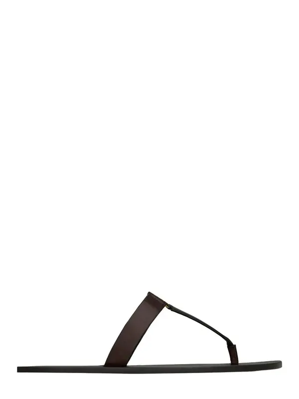 Saint Laurent Babylone Flat Slides In Smooth Leather - Ultra Dark Brown