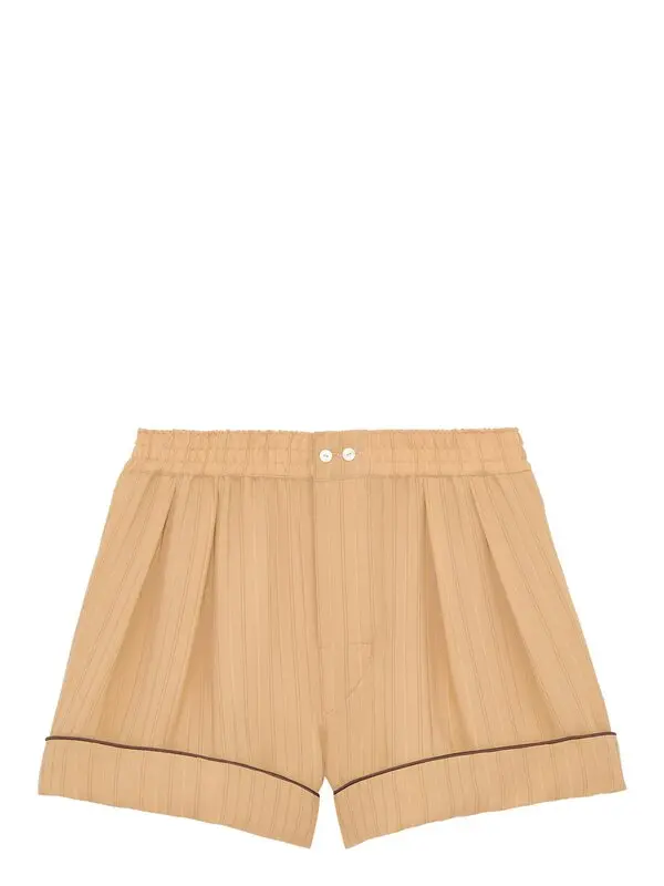 Saint Laurent Pajama Shorts In Striped Silk - Beige/nude/taupe