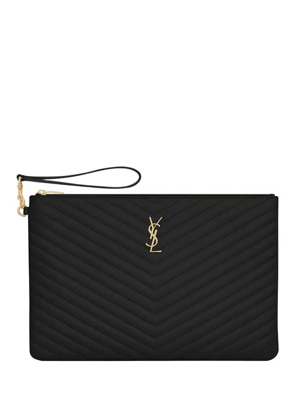 Saint Laurent Cassandre Matelassé Document Holder In Leather - Black