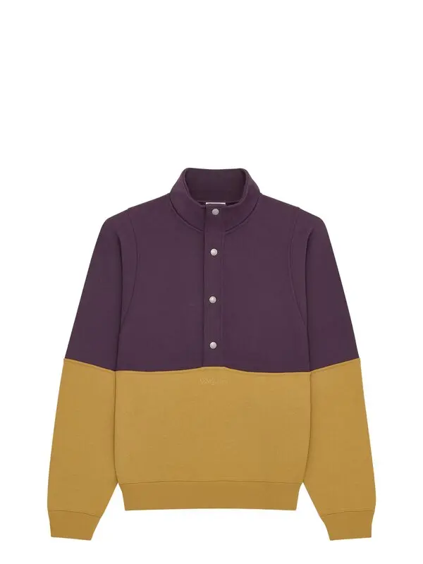 Saint Laurent Color-block Fleece Sweatshirt With Half-snap Collar - Raisin / Miel Fonce