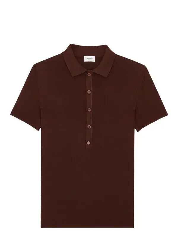 Saint Laurent Polo In Seedstitch Silk - Chocolat
