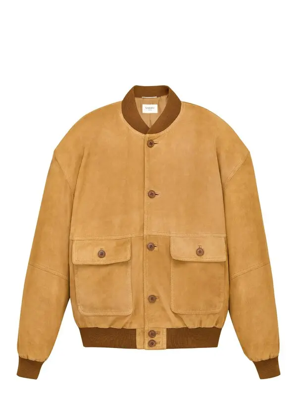 Saint Laurent Suede Bomber Jacket - Caramel