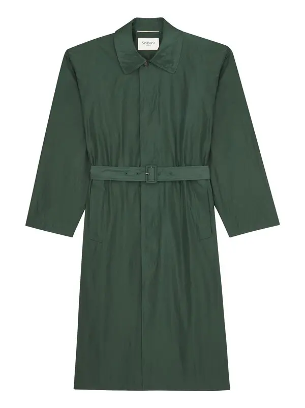 Saint Laurent Trench Coat In Silk - Vert Fonce