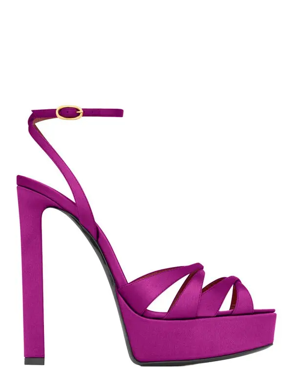 Saint Laurent Chandelle Platform Sandals In Satin Crepe - Fuchsia
