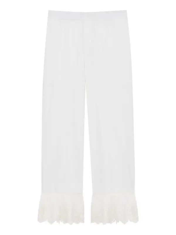Saint Laurent Cotton Poplin Pants With Lace Cuffs - Craie