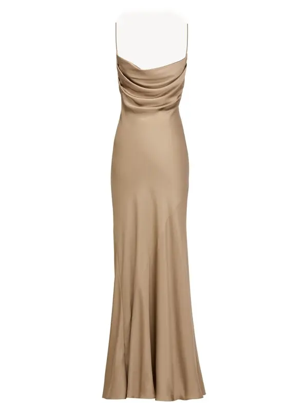 Saint Laurent Backless Cowl Maxi Dress In Silk Satin - Sable