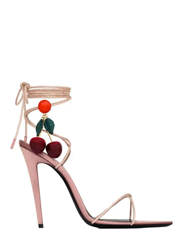 Saint Laurent Mon Chéri Suede And Rhinestone Sandals - Teddy Rose & Dusty Powder