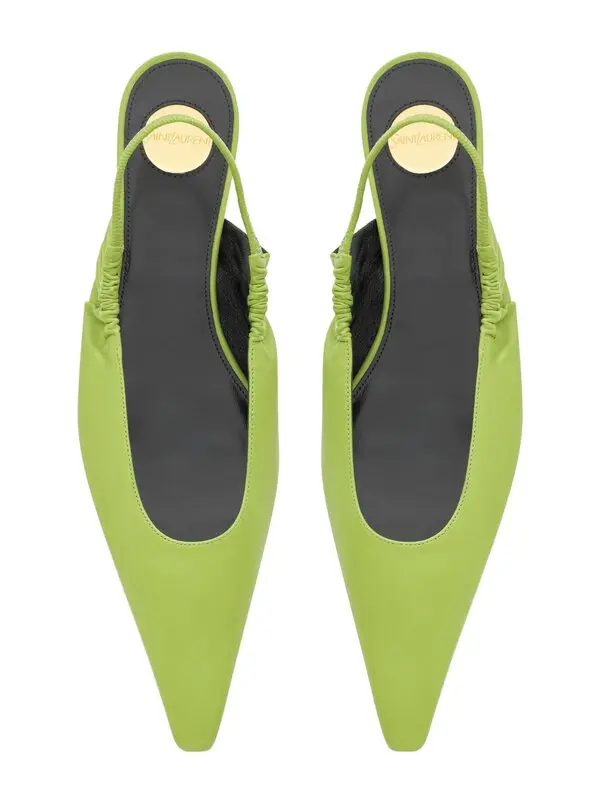 Saint Laurent Anne-marie Slingback Flats In Smooth Leather - Lime