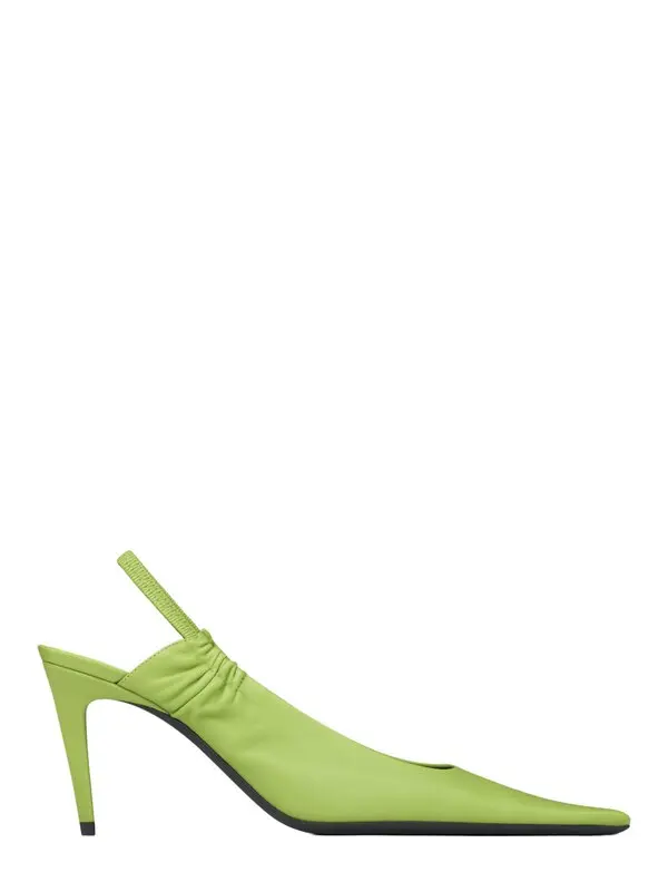 Saint Laurent Anne-marie Slingback Pumps In Smooth Leather - Lime