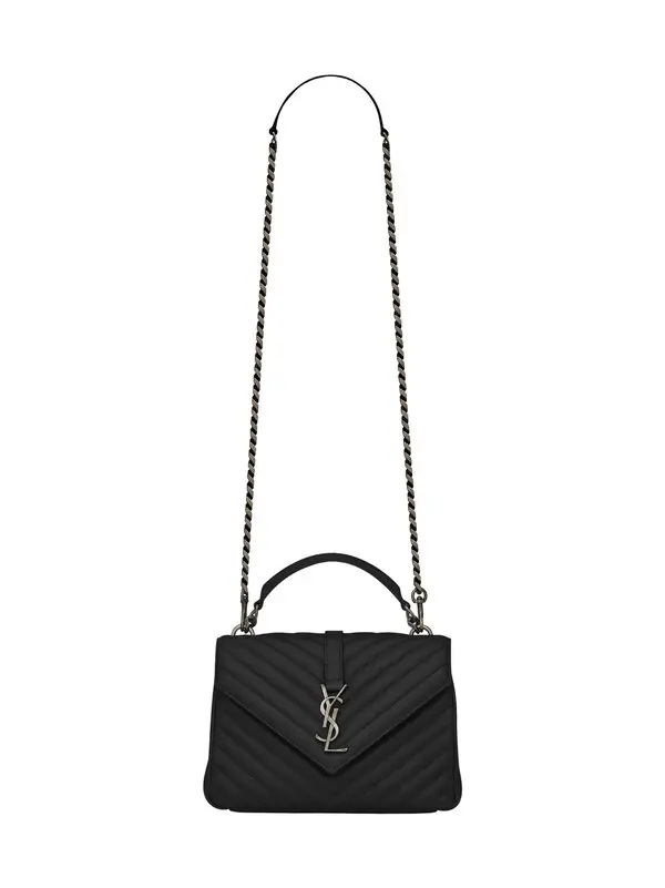 Saint Laurent College Medium Quilted Leather Satchel - Black