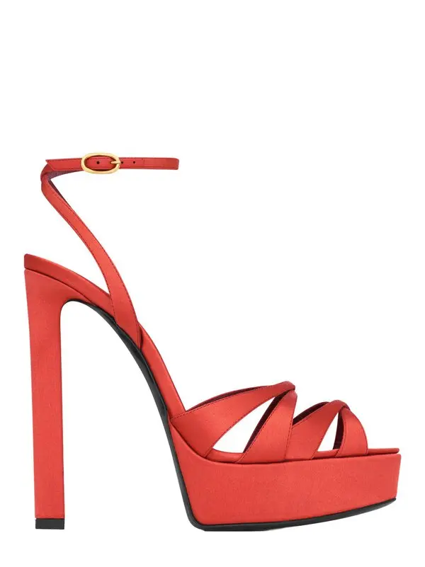 Saint Laurent Chandelle Platform Sandals In Satin Crepe - Kumquat