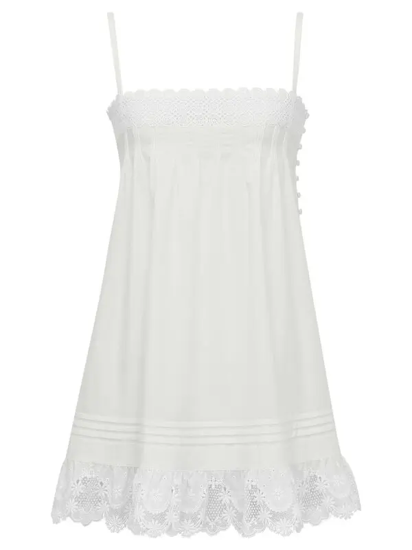 Saint Laurent A-line Embroidered Cotton Poplin Dress - Craie