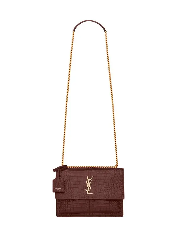 Saint Laurent Sunset Medium Bag In Crocodile-embossed Leather - Red Velvet