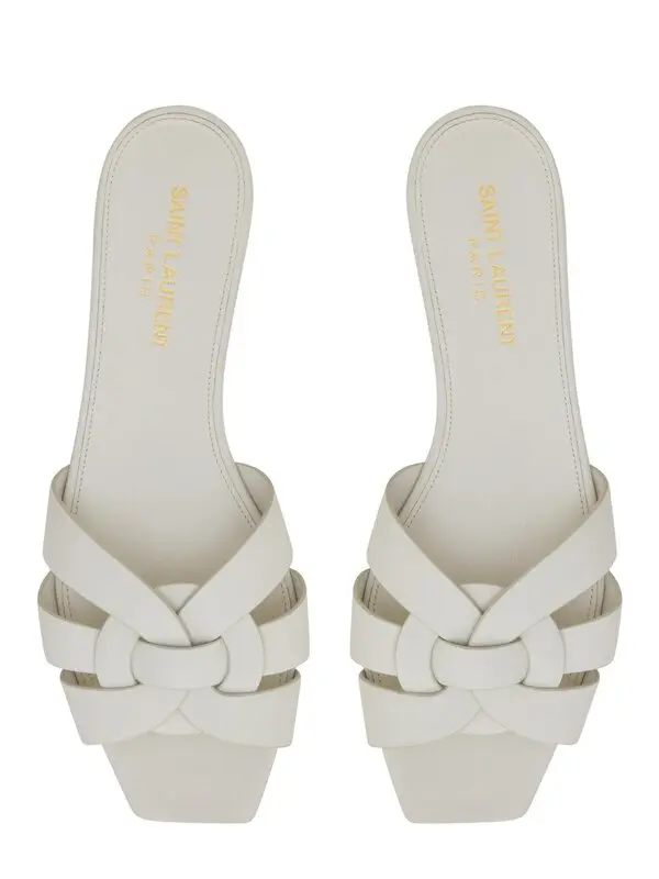 Saint Laurent Tribute Mules In Smooth Leather - White