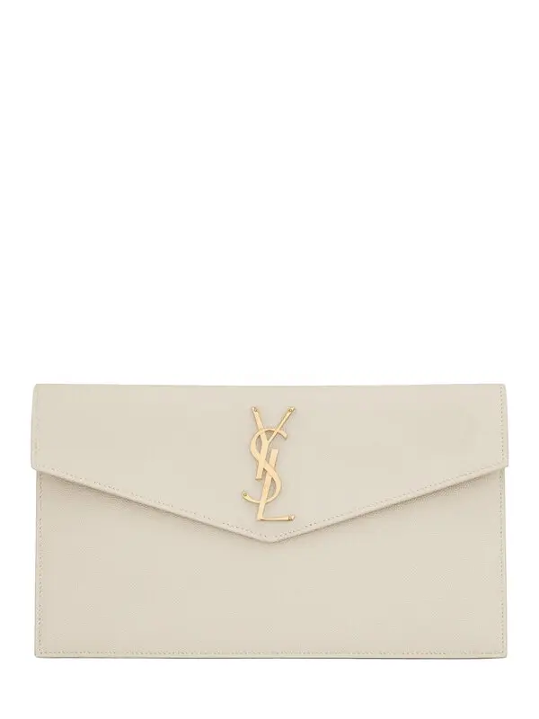 Saint Laurent Uptown Pouch In Grain De Poudre Leather - White