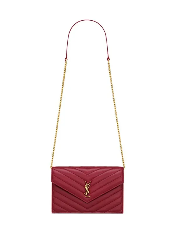 Saint Laurent Cassandre Envelope Chain Wallet In Lambskin - Deeply Red