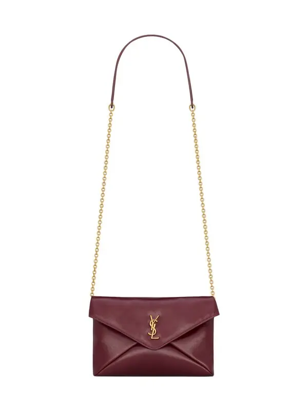 Saint Laurent Cassandre Small Chain Pouch In Shiny Leather - Dark Ruby