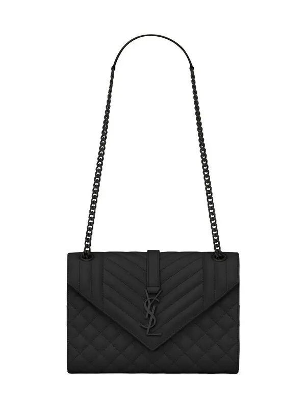 Saint Laurent Envelope Medium Quilted Leather Bag - Black