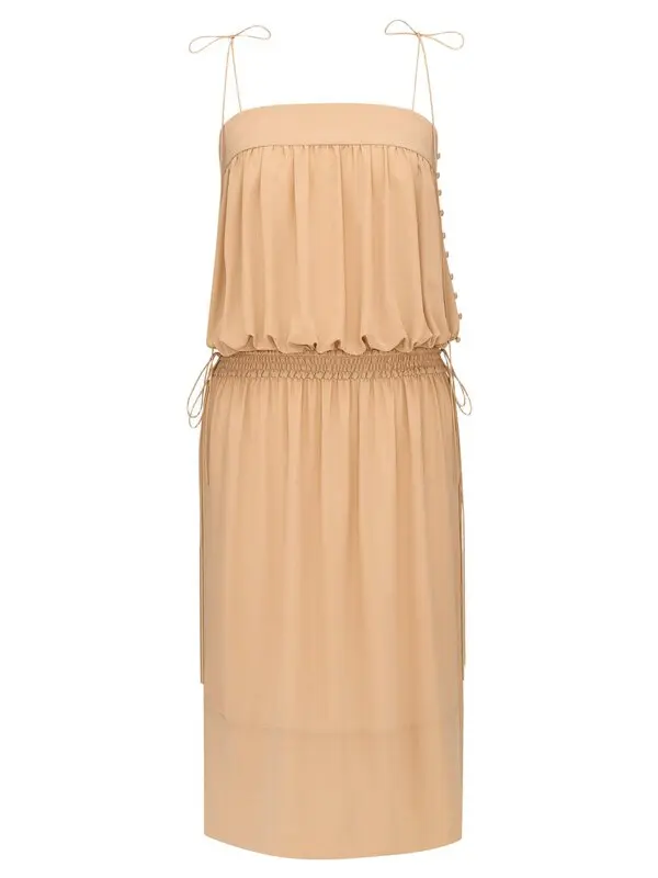 Saint Laurent Balloon Midi Dress In Silk Crepe De Chine - Nude Clair