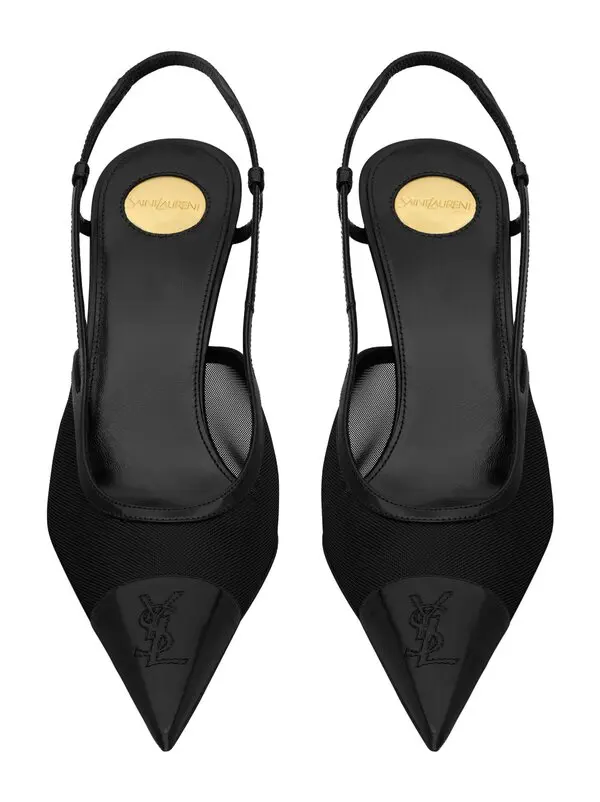 Saint Laurent Renée Slingback Pumps In Mesh With Stiletto Heel And Cap Toe - Black