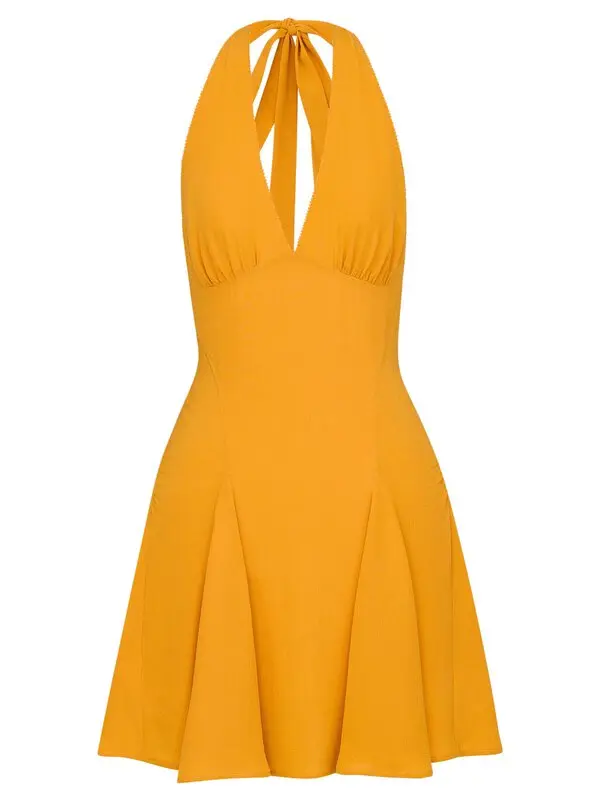 Saint Laurent Silk Crepe De Chine Halter Dress - Orange