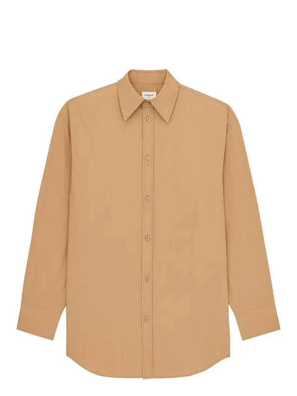Saint Laurent Cassandre Shirt In Striped Cotton Poplin - Chatain