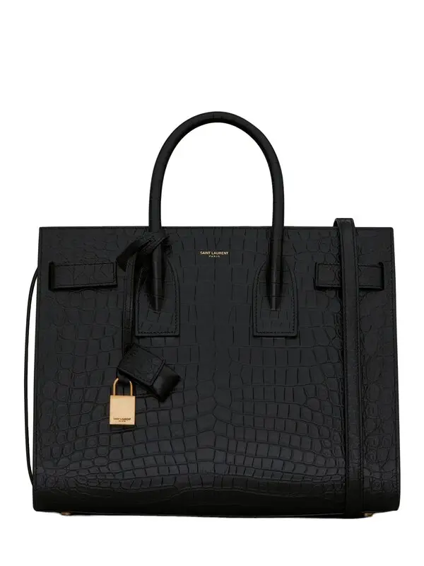 Saint Laurent Sac De Jour In Crocodile-embossed Leather - Black