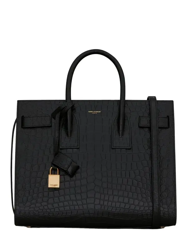 Saint Laurent Sac De Jour In Crocodile-embossed Leather - Black