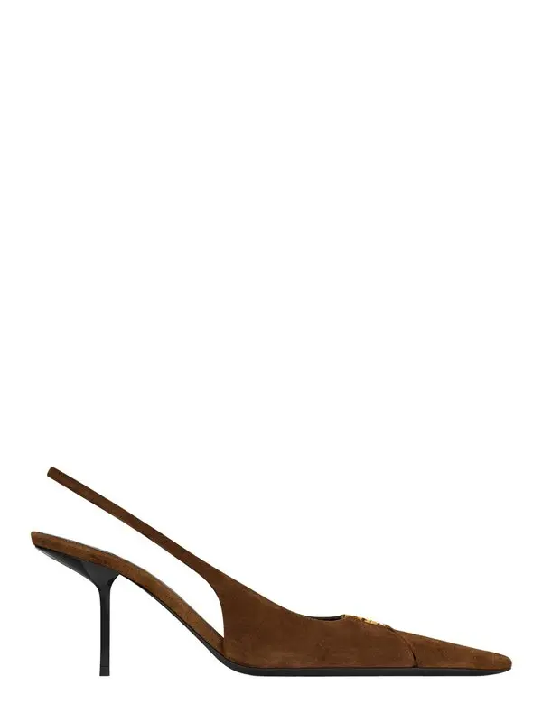 Saint Laurent Babylone Bretuil Slingback Pumps In Suede - Dark Havana