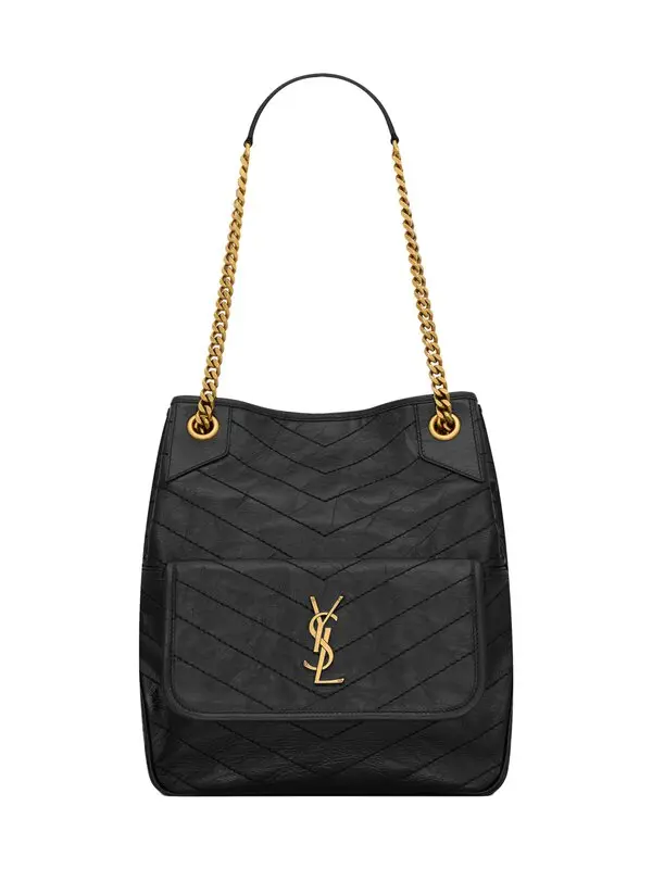 Saint Laurent Niki Multipocket Shopping Bag In Vintage Leather - Black