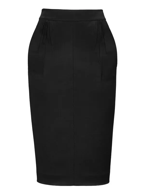 Saint Laurent Cassandre Padded Satin Pencil Skirt - Noir