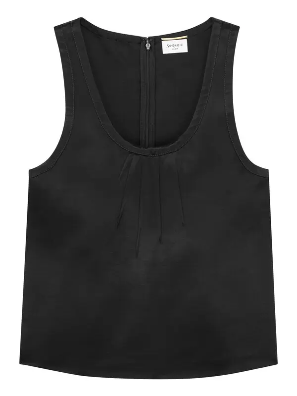 Saint Laurent Cassandre Shift Top In Satin - Noir
