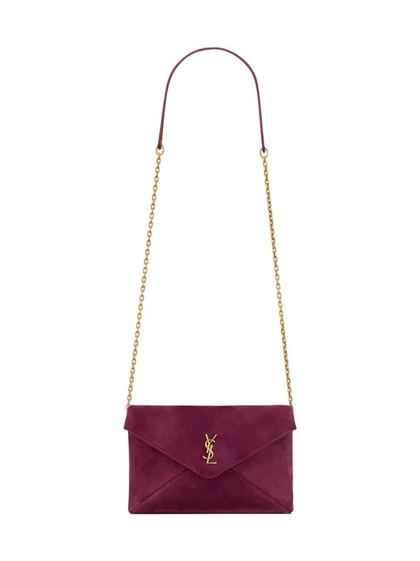 Saint Laurent Cassandre Small Chain Pouch In Suede - Deep Fuchsia