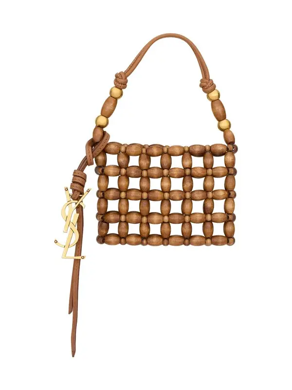Saint Laurent Micro Evening Bag In Wood Beads - Light Wood And Brick