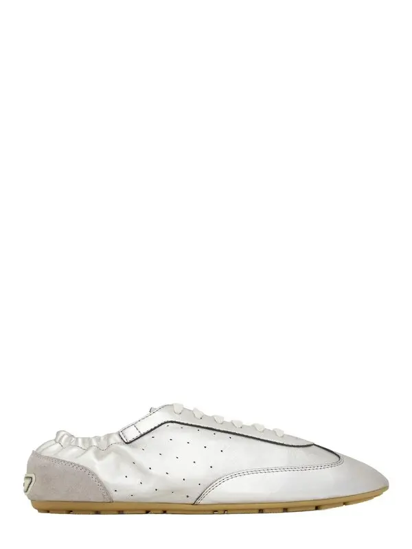 Saint Laurent Lewis Sneakers In Metallic Leather And Suede - Silver Pale