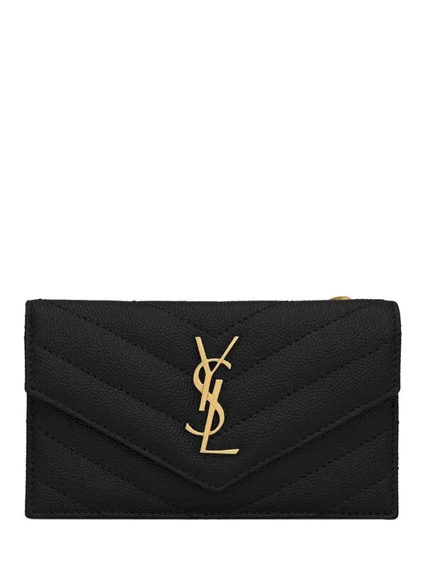 Saint Laurent Cassandre Matelassé Fragments Flap Card Case - Black