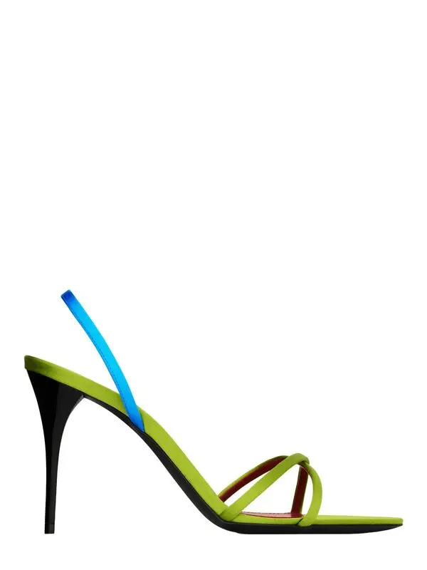 Saint Laurent Justify Slingback Sandals In Satin Crepe - Pea Green & Dolphin Blu
