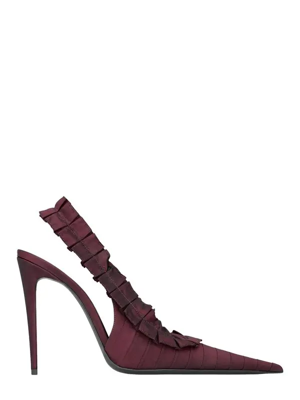 Saint Laurent Madeleine Slingback Pumps In Silk Taffeta - Dark Barolo