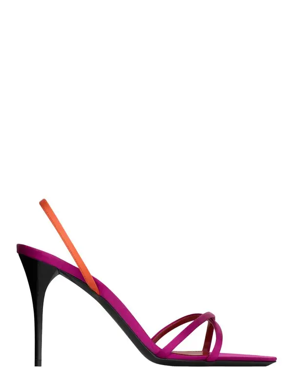 Saint Laurent Justify Slingback Sandals In Satin Crepe - Morocan Fuxia & Orange