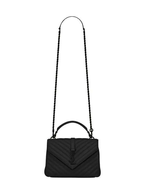 Saint Laurent College Medium Quilted Leather Satchel - Black