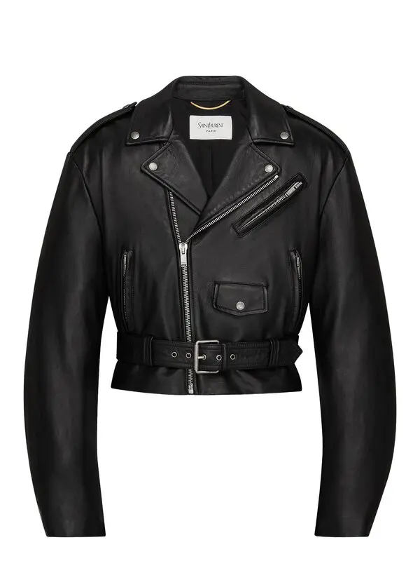 Saint Laurent Zip Biker Jacket In Lambskin - Noir