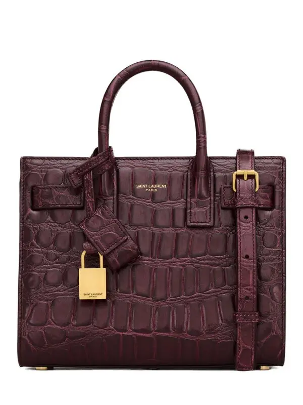 Saint Laurent Sac De Jour Nano Crocodile-embossed Leather Bag - Dark Merlot