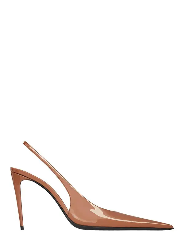 Saint Laurent Guermantes Slingback Pumps In Patent Leather - Noisette