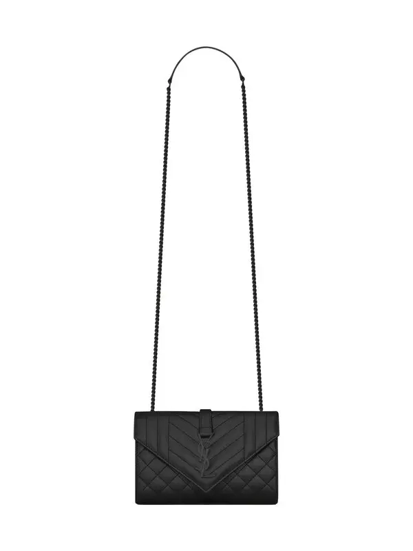 Saint Laurent Envelope Small Quilted Grain De Poudre Embossed Leather Bag - Black