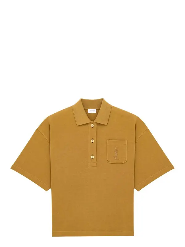 Saint Laurent Cassandre Oversized Polo In Cotton Piqu - Miel Fonce