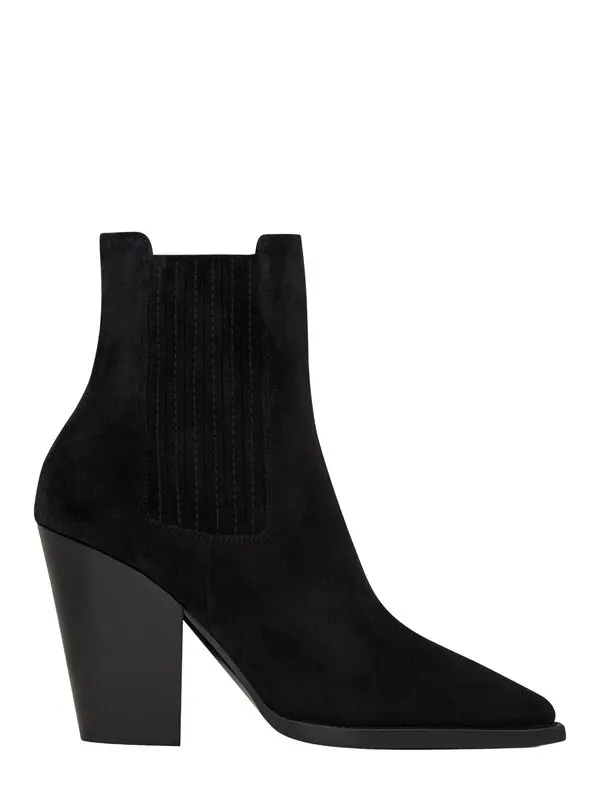 Saint Laurent Suede Chelsea Booties With Pointed Toe And Stacked Heel - Black