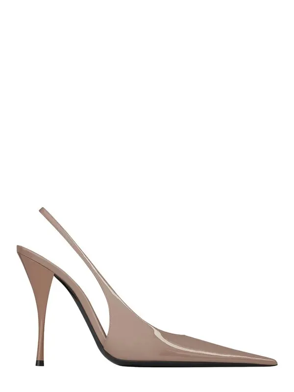 Saint Laurent Slingback Pumps In Patent Leather - Concrete