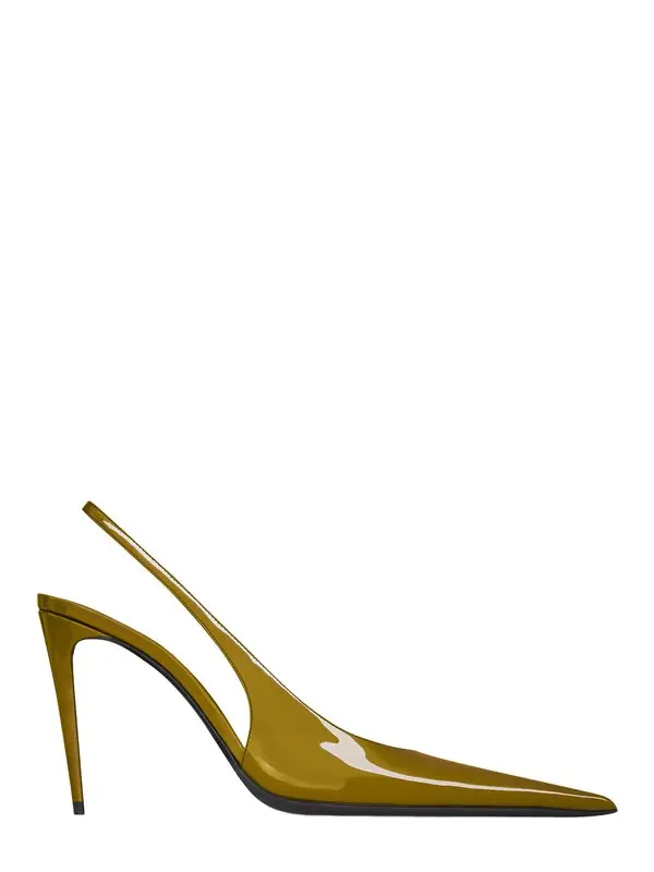 Saint Laurent Guermantes Slingback Pumps In Patent Leather - Oil Green