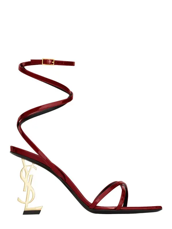 Saint Laurent Opyum Patent Leather Sandals - Dark Barolo