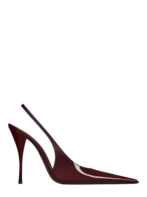 Saint Laurent Slingback Pumps In Patent Leather - Marron Glace
